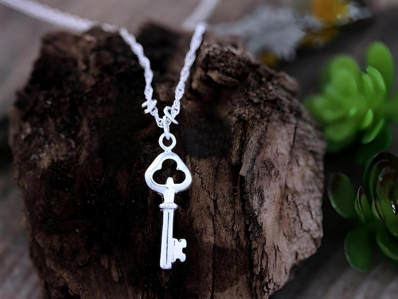 Sterling Silver Key Necklace. Silver Skeleton Key Necklace. Small ...