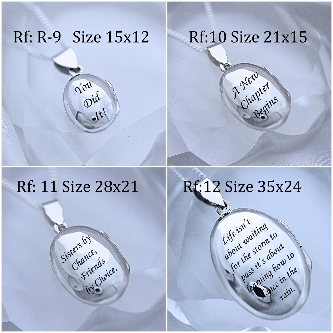 CHOOSE Silver Oval Locket Size and Chain. Engraved Oval Locket Sterling ...