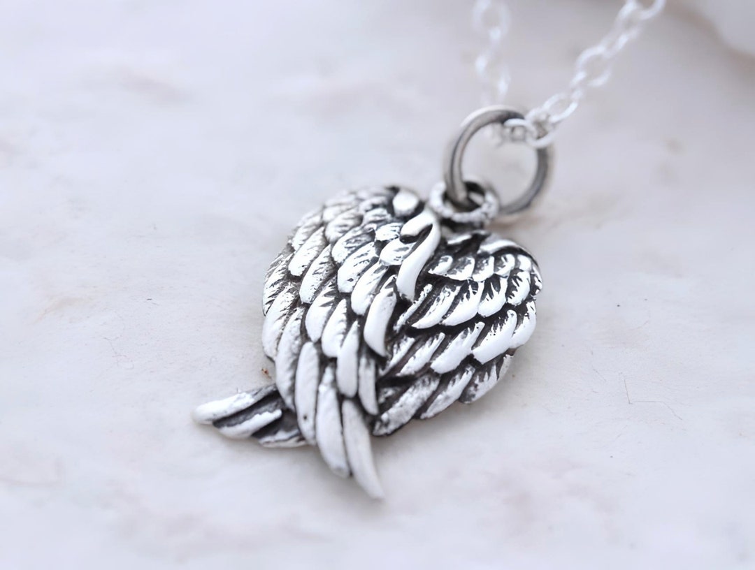 Angel Wing Necklace, Sterling Silver Angel Wing on Sterling Silver ...