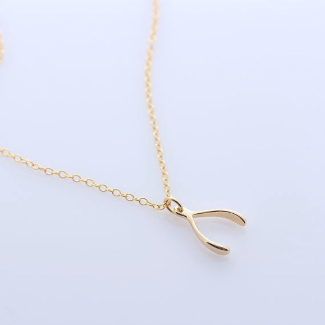 12k Gold Wishbone Necklace Gold. Wishbone With Personalized Charm. Gold ...