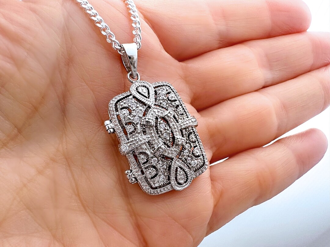 Solid Sterling Silver Locket . Silver Wedding Locket With Cubic ...