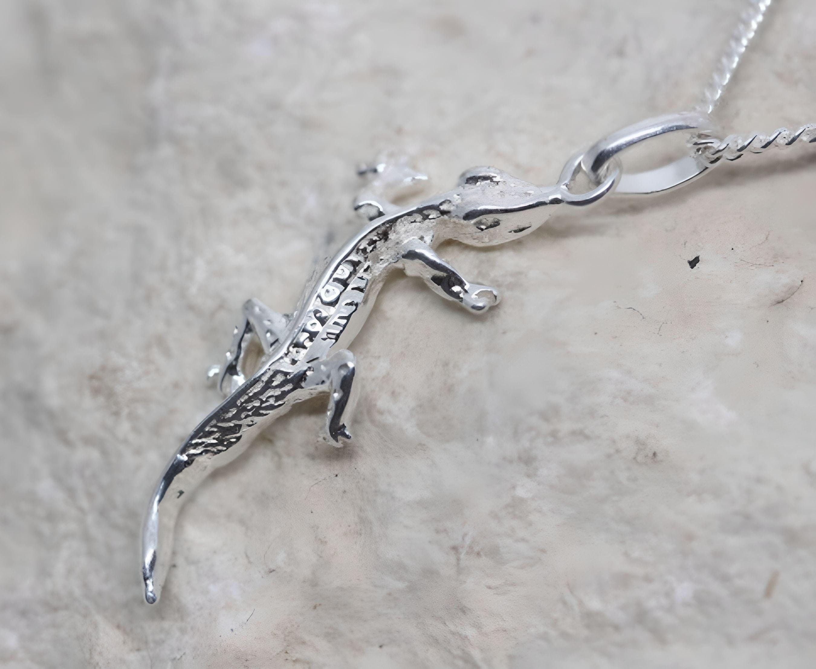 Sterling Silver Lizard, Lizard Necklace, Silver Lizard Pendant Necklace ...