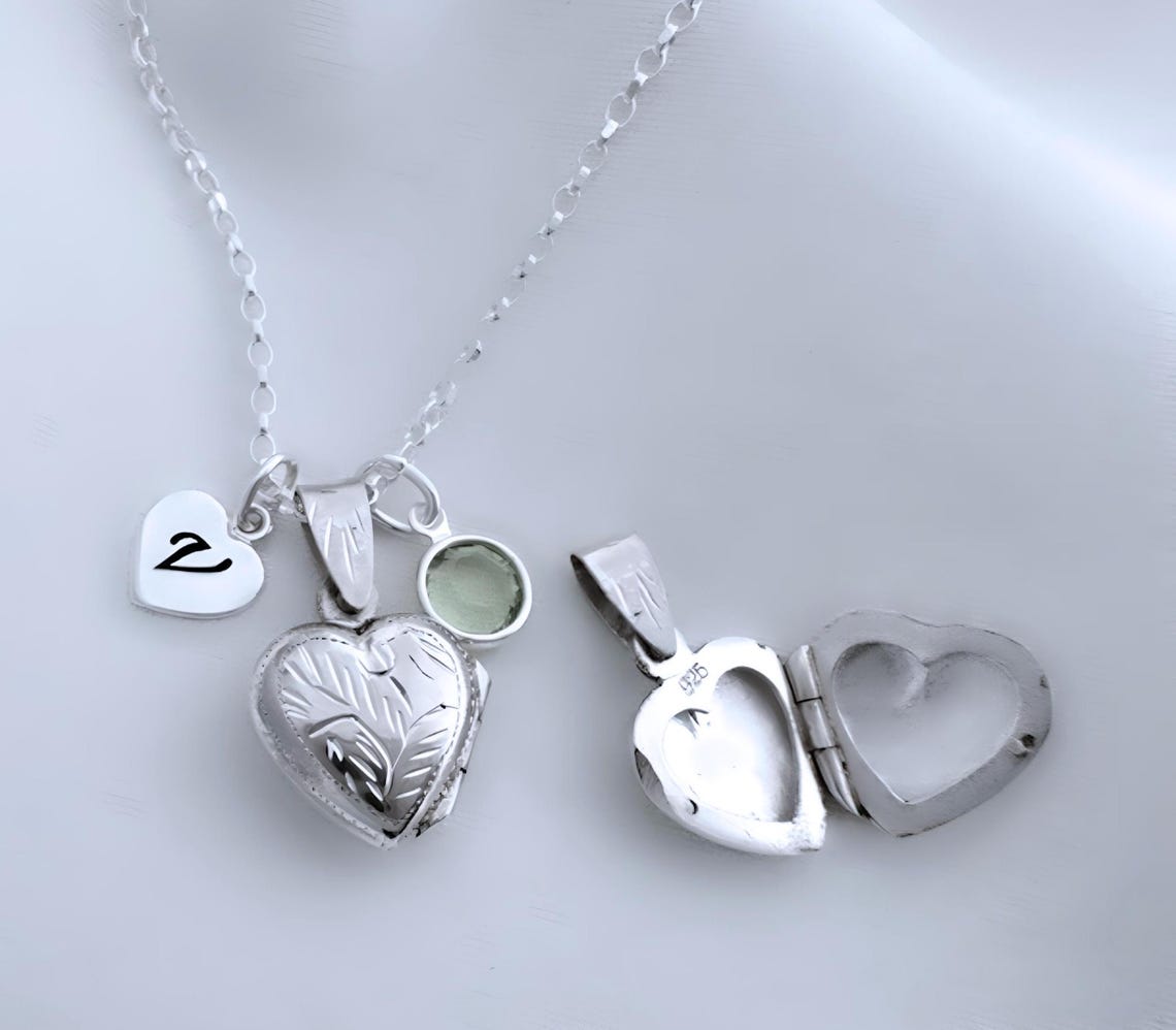 Sterling Silver Small Heart Locket Necklace Personalized Charms Silver ...