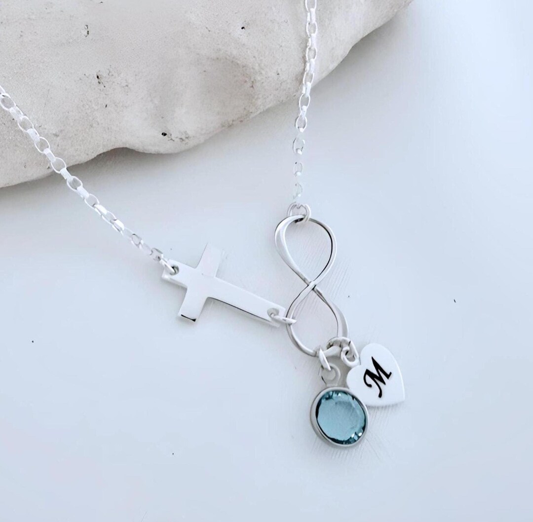 Sterling Silver Infinity Cross Necklace Personalized Sideways Cross ...