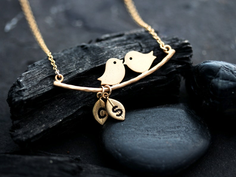 Infinity Gold Love Birds Necklace Personalized Initial Charms and ...