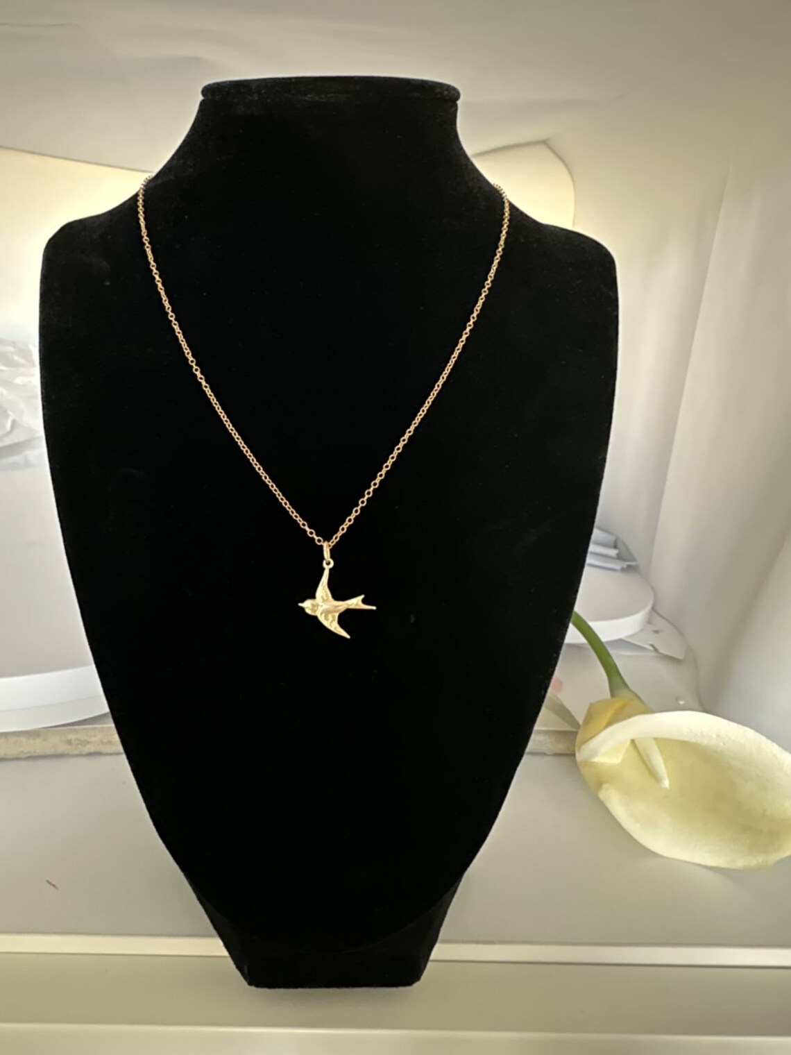 Gold Bird Necklace . Flying Bird Necklace . Sparrow Necklace . Gold ...