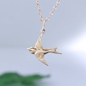 Gold Bird Necklace . Flying Bird Necklace . Sparrow Necklace . Gold ...