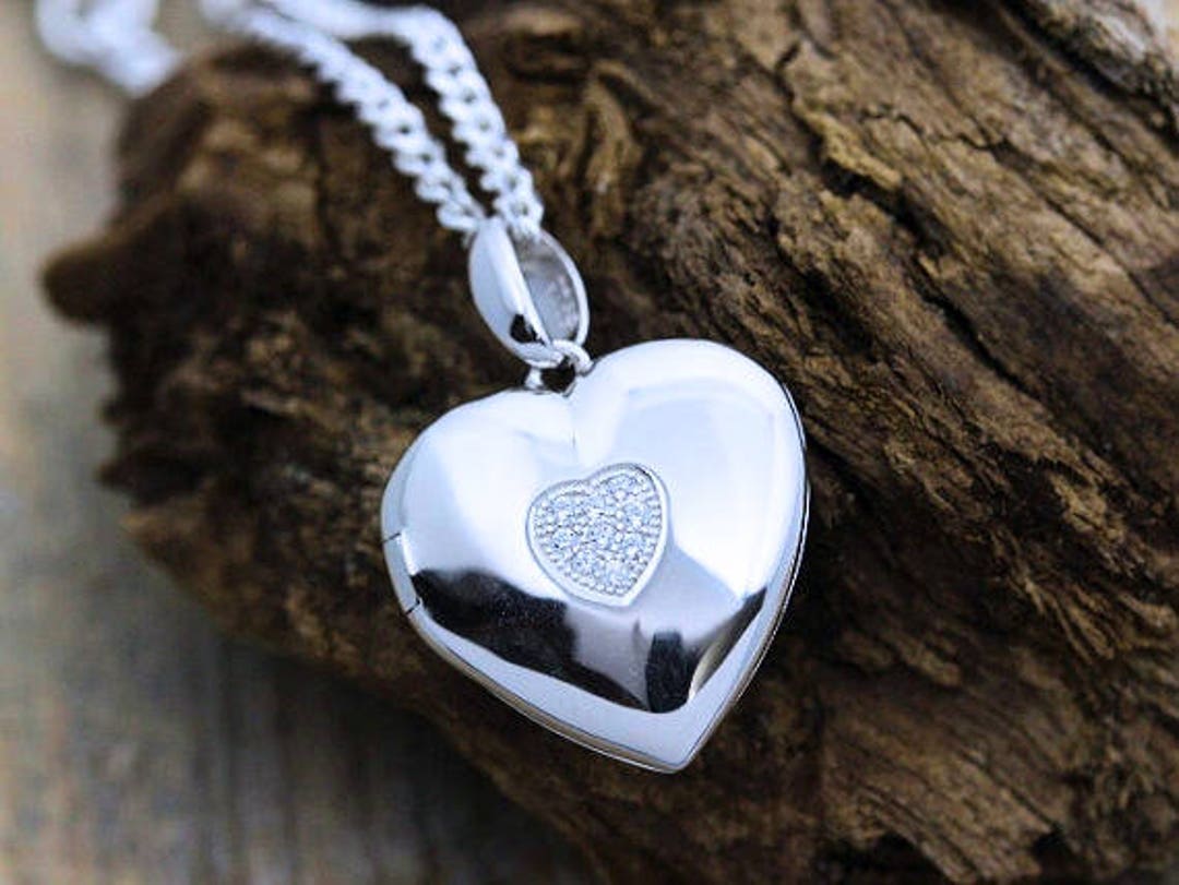 Sterling Silver Heart Photo Locket Necklace . Solid Sterling Silver ...