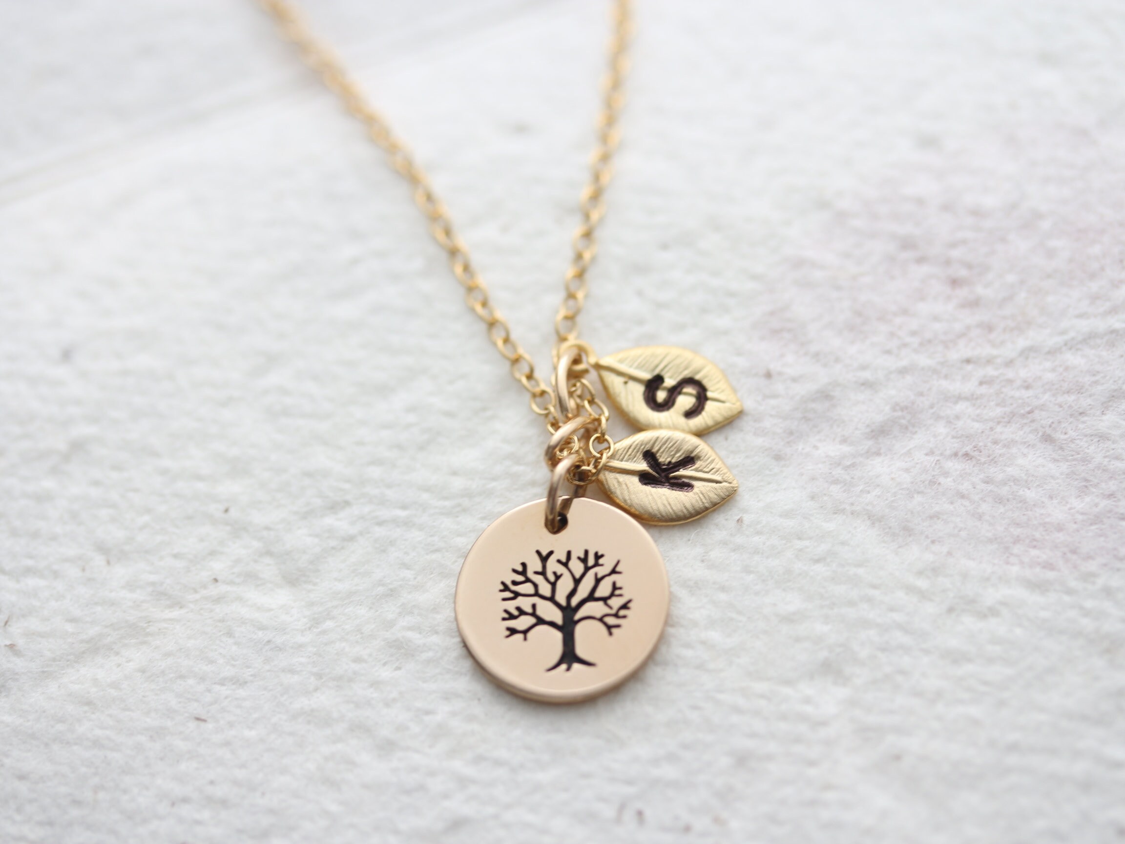 Family Tree Necklace. Gold Initial Necklace . Gold Family Tree | Etsy