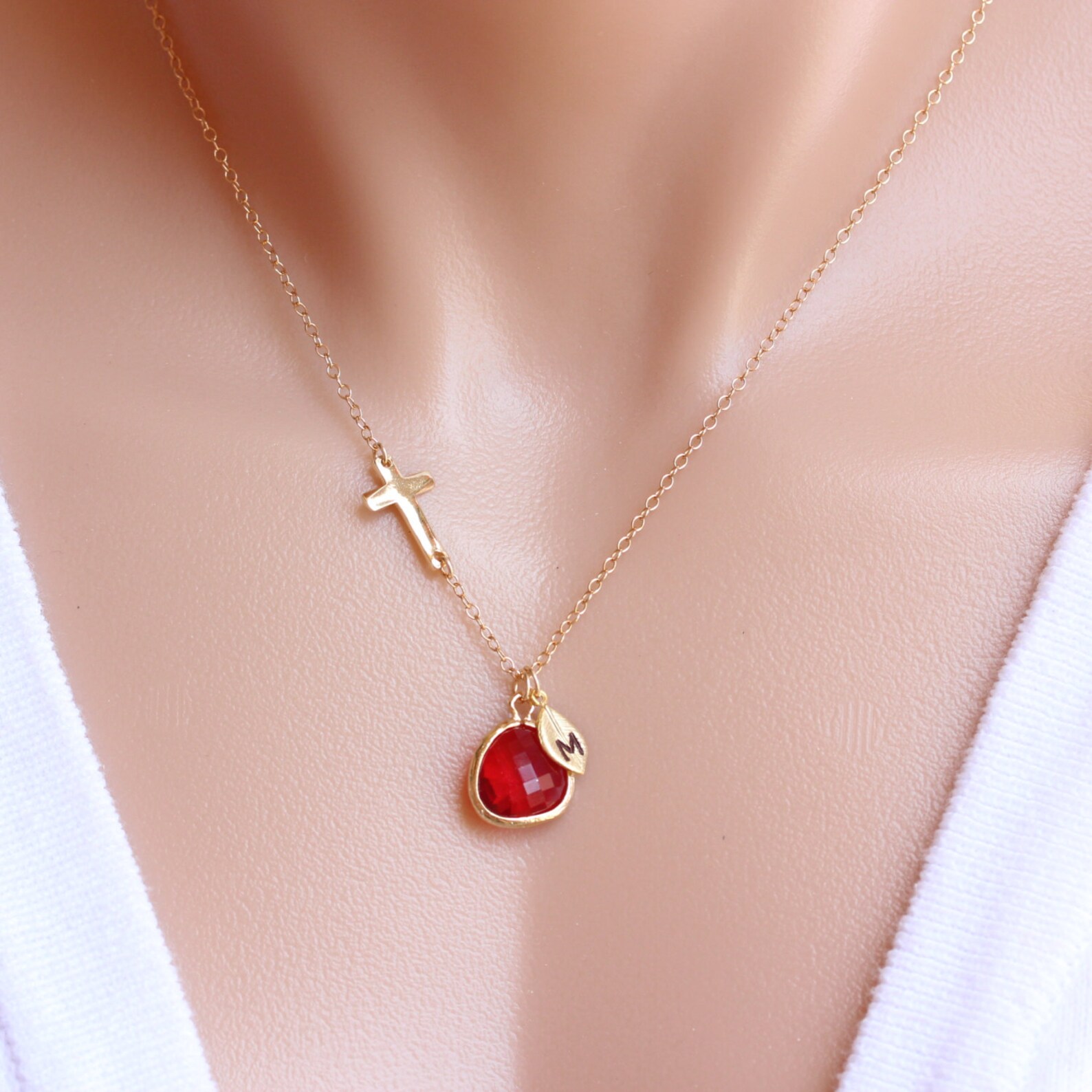 Amethyst Cross Necklace, Personalized Charms Necklace, Gold Sideways ...