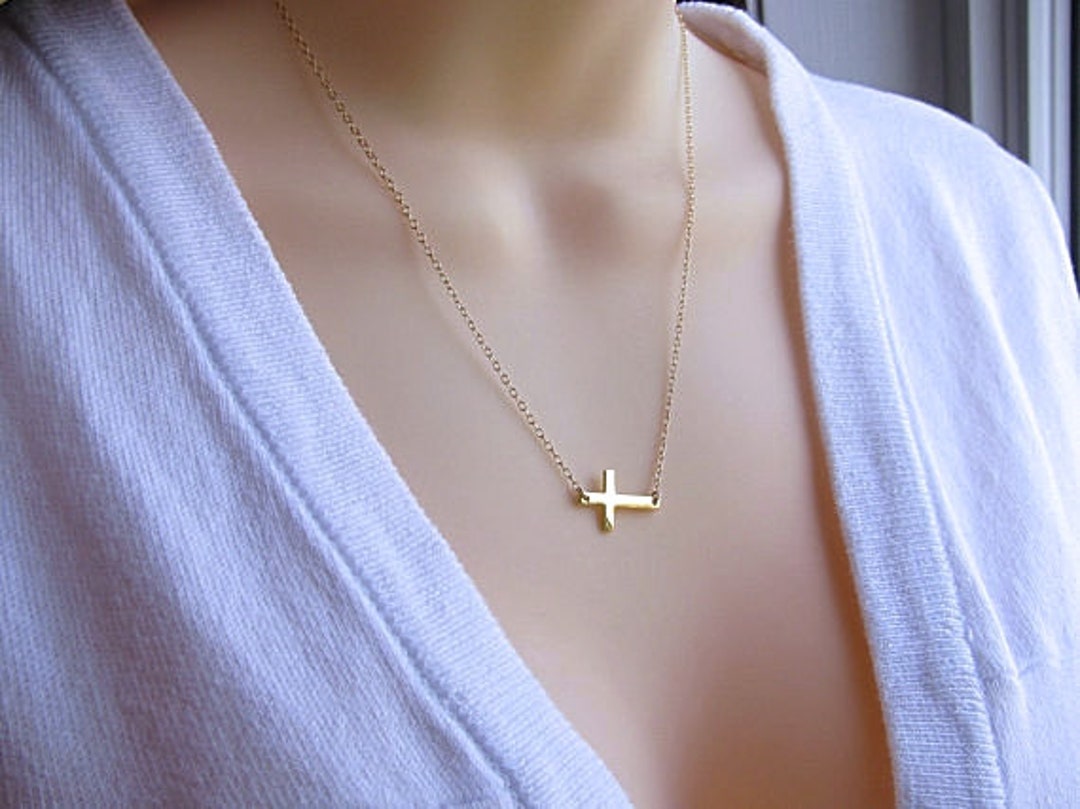 Gold Sideways Cross Necklace. Horizontal Cross Necklace . God ...