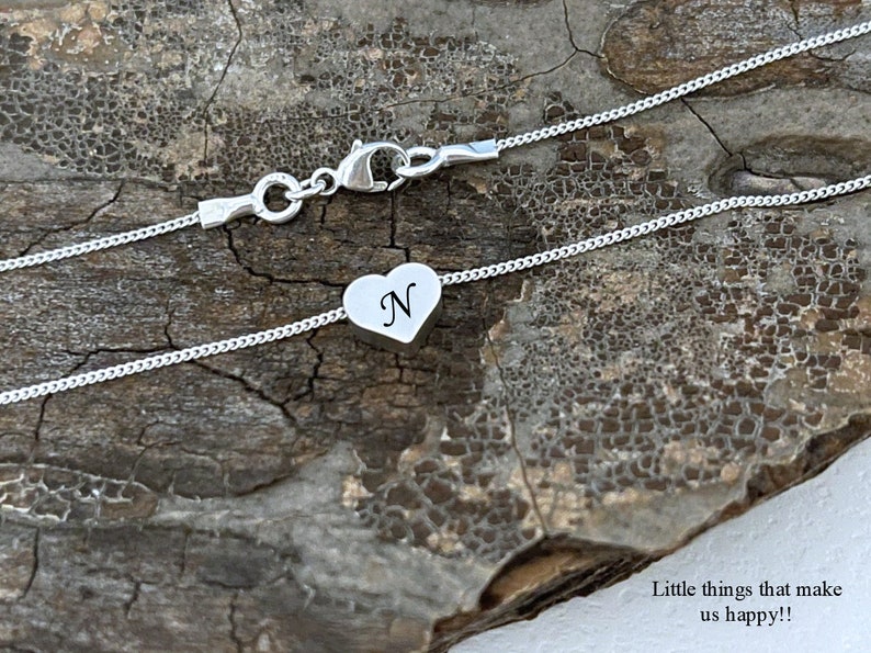 Customized Initial Heart Necklace Sterling Silver Chain. Anti - Etsy
