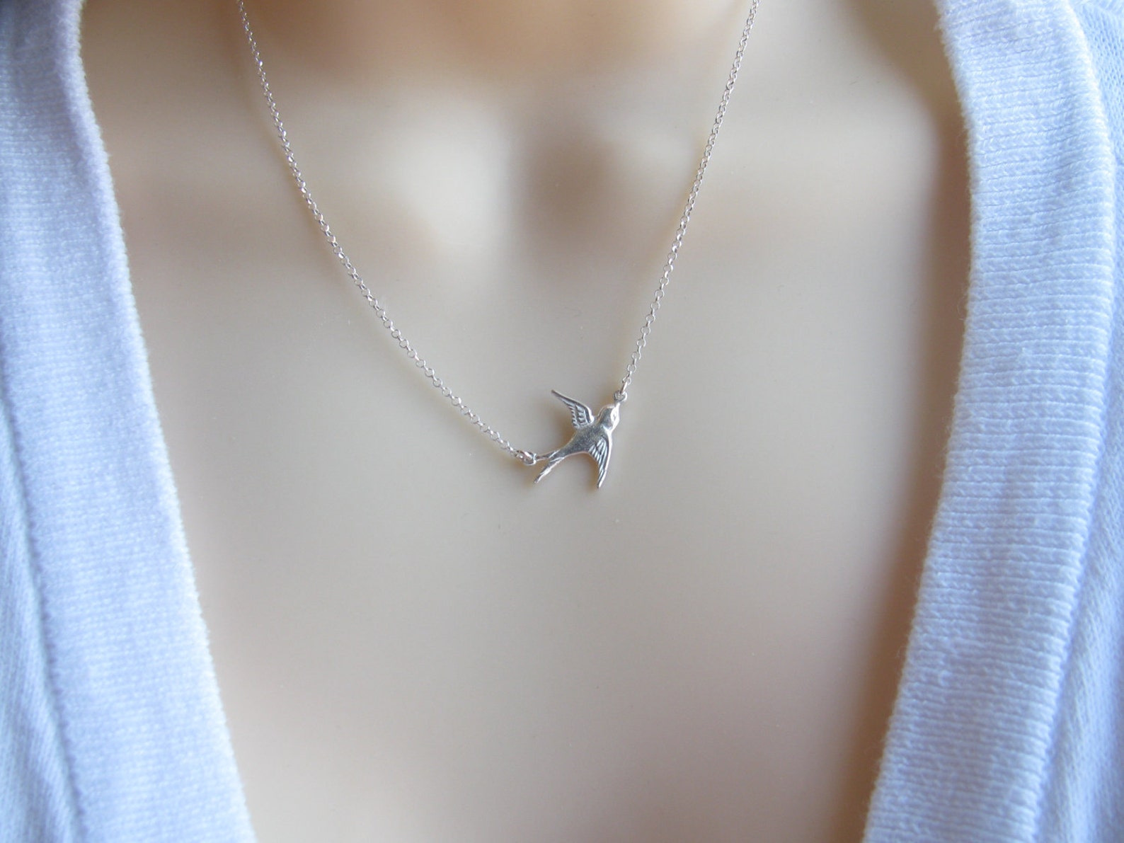 Sterling Silver Flying Bird Necklace on Sterling Silver Chain | Etsy