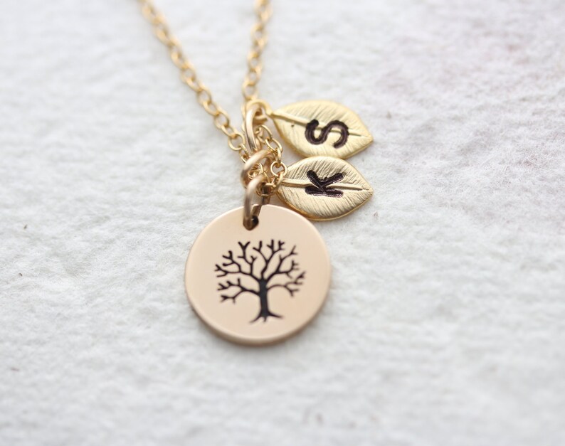 Family Tree Necklace. Gold Initial Necklace . Gold Family Tree | Etsy
