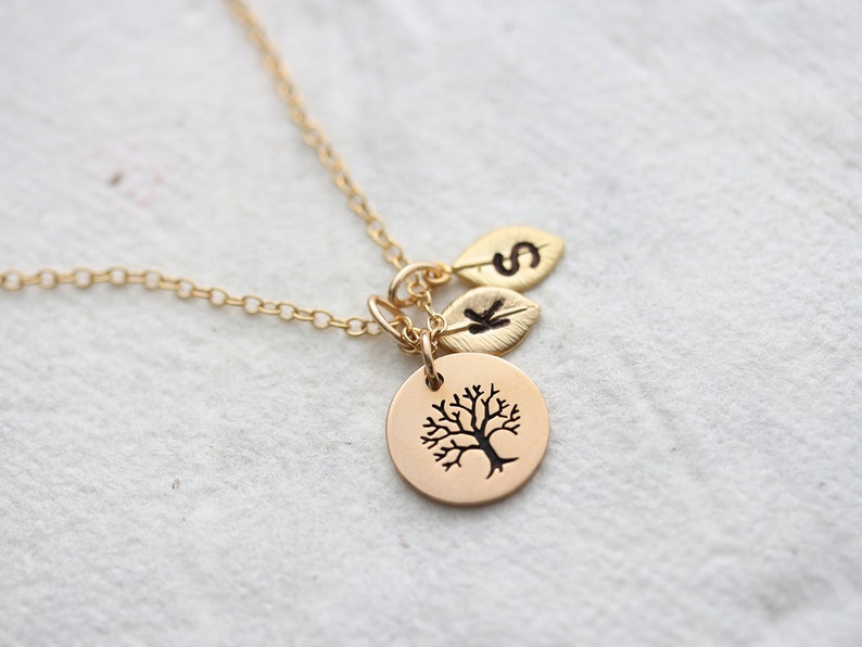 Family Tree Necklace. Gold Initial Necklace . Gold Family Tree | Etsy