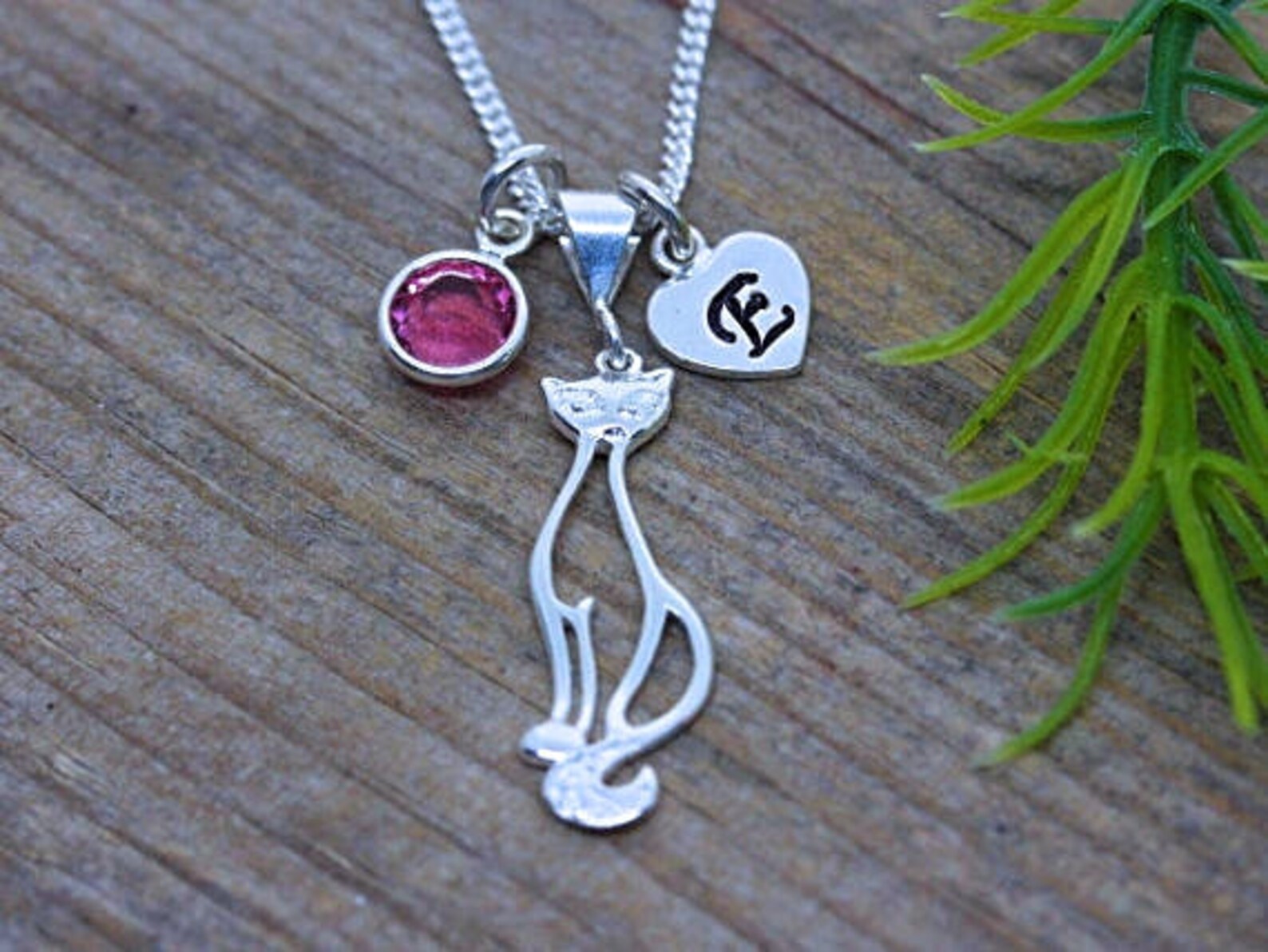 Sterling Silver Cat Necklace. Silver Cat With Personalized Charms. Cat ...