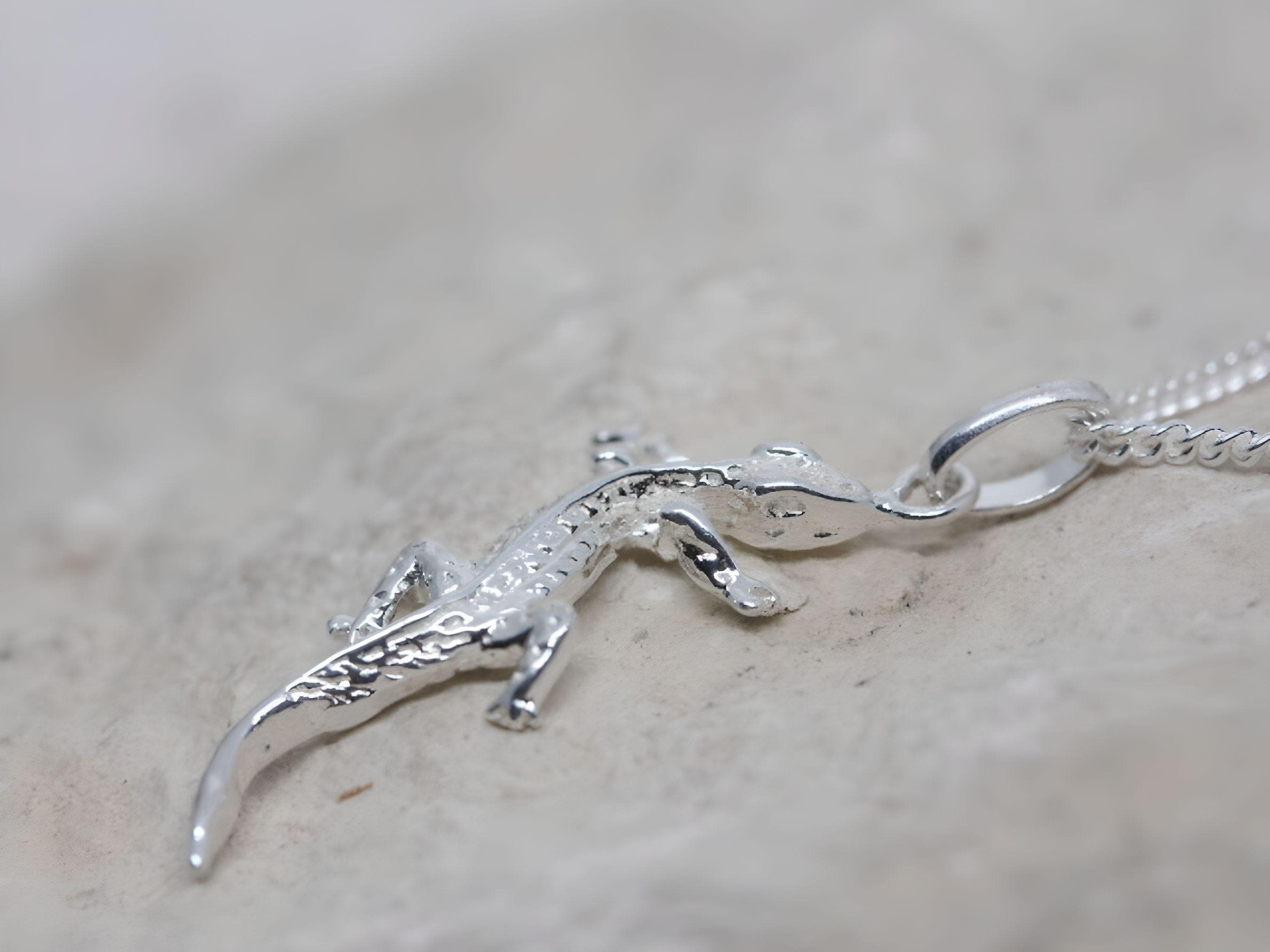 Sterling Silver Lizard, Lizard Necklace, Silver Lizard Pendant Necklace ...