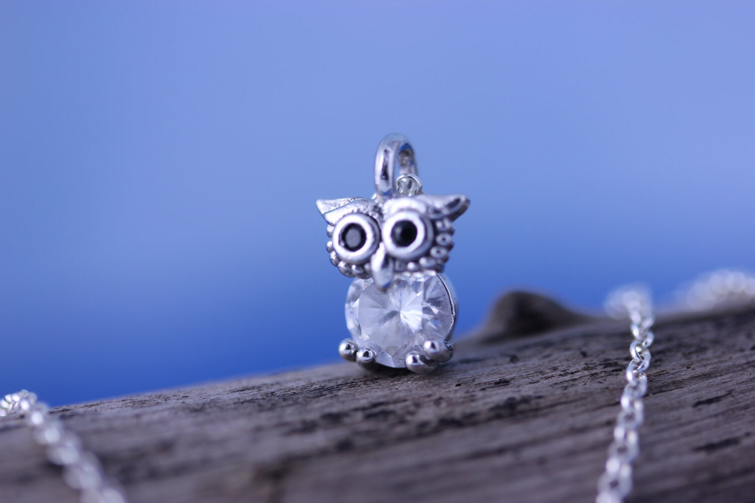 Owl Necklace. Silver Owl Small Owl Necklace Cubic Zirconia | Etsy