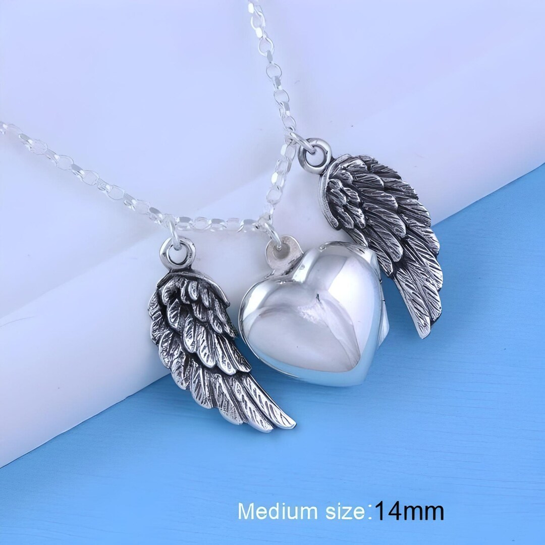 Angel Wing Locket, Solid Sterling Silver Heart Locket, Guardian Angel ...