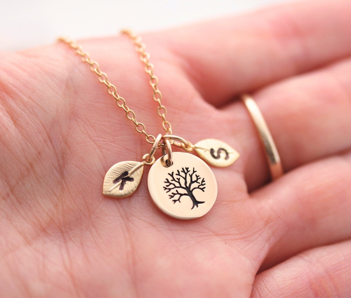 Family Tree Necklace. Gold Initial Necklace . Gold Family Tree | Etsy