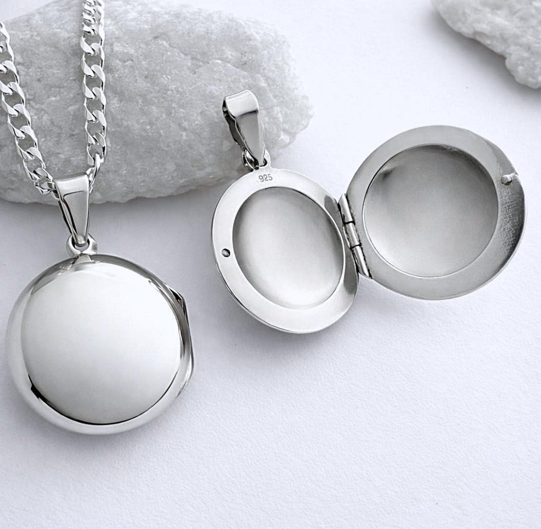 925 Sterling Silver Locket Necklace Two Photo Lockets 22mm. Engraving ...
