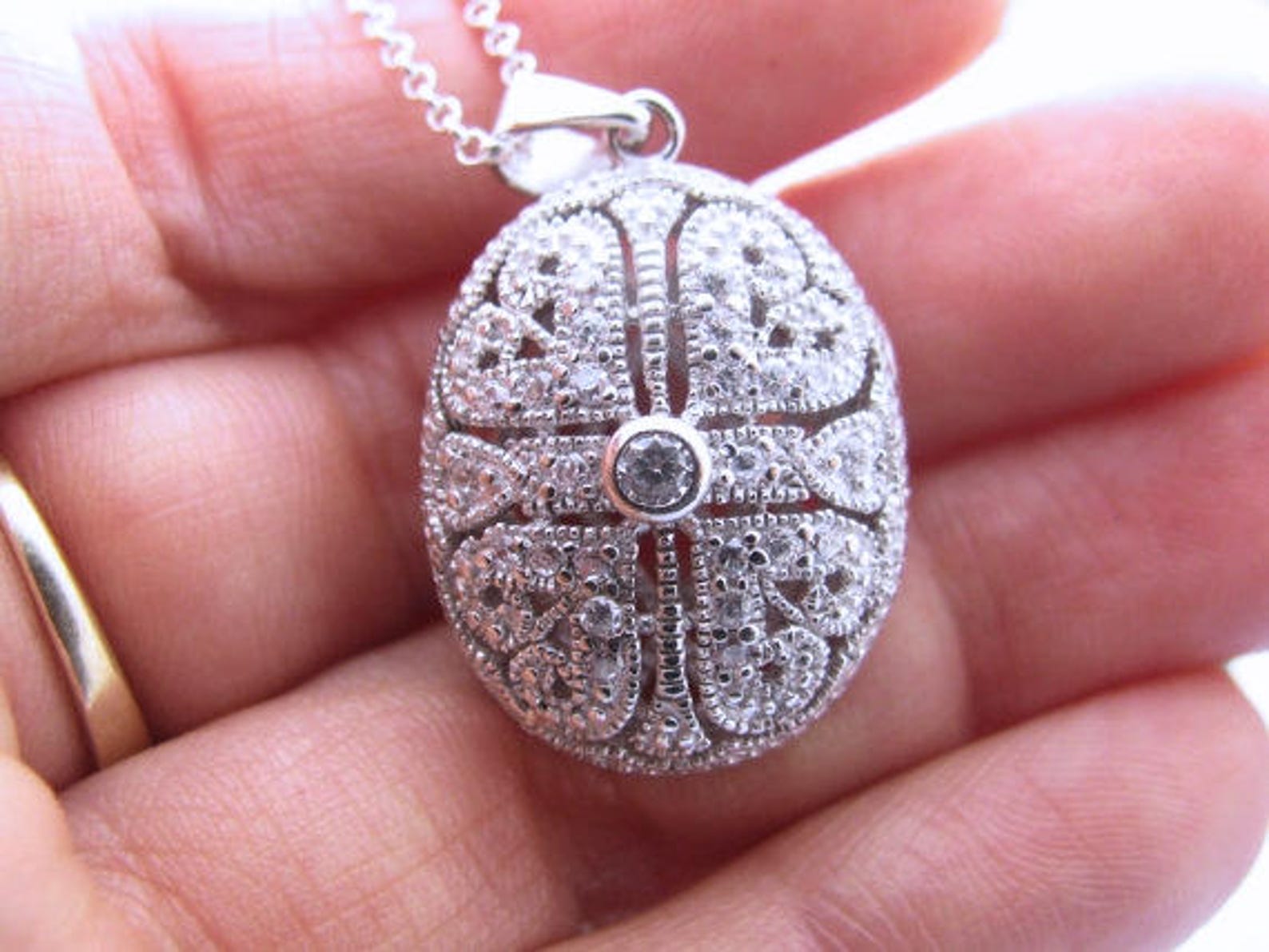Solid Sterling Silver Filigree Locket Cubic Zirconia on - Etsy