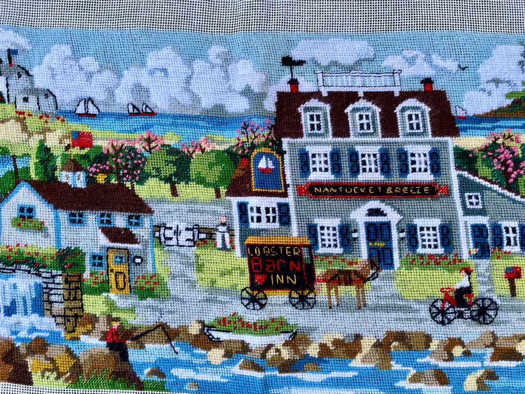 Vintage Needlepoint, Nantucket Scene, 1989, Lobster Barn Inn, Nantucket ...