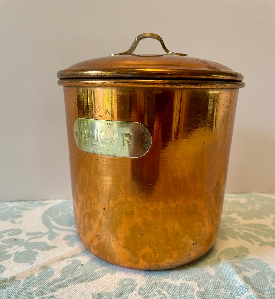 SPRING SALE! Copper Canister, Lidded Sugar Canister, Brass Handle and ...