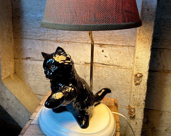 50s Cat Lamp Ceramic Hand Painted Table Lamp and Shade Black Cat - Etsy
