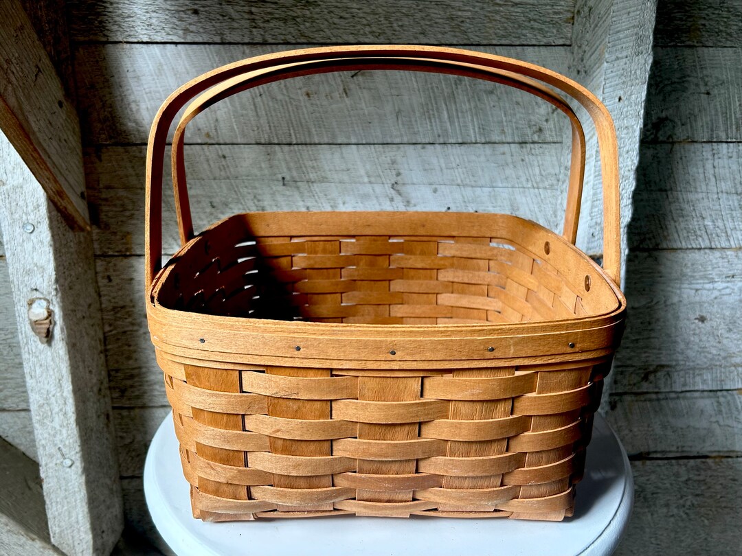 Longaberger Split Wood Square Basket Bent Wood Handles Farmhouse Garden ...