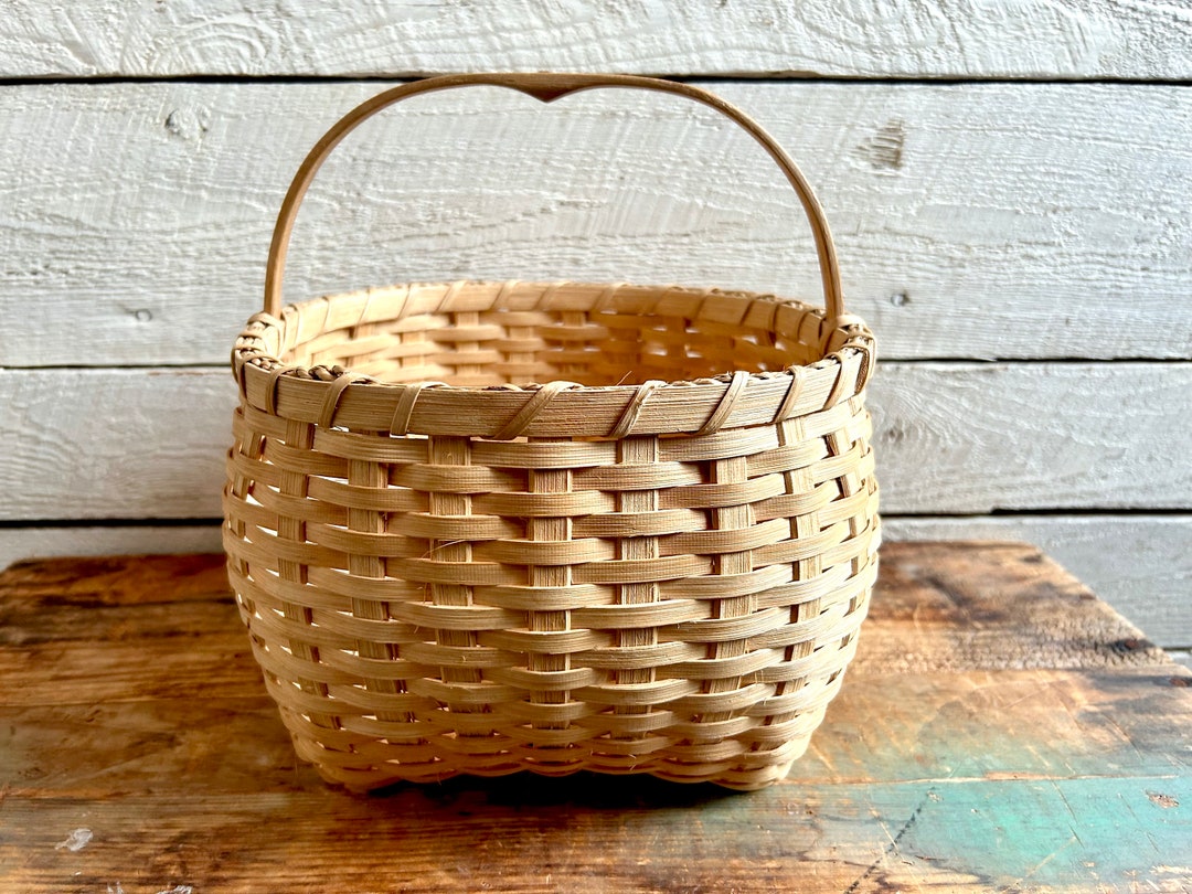 Split Wood Handmade Basket - Farmhouse Market Basket - Bent Wood Handle ...