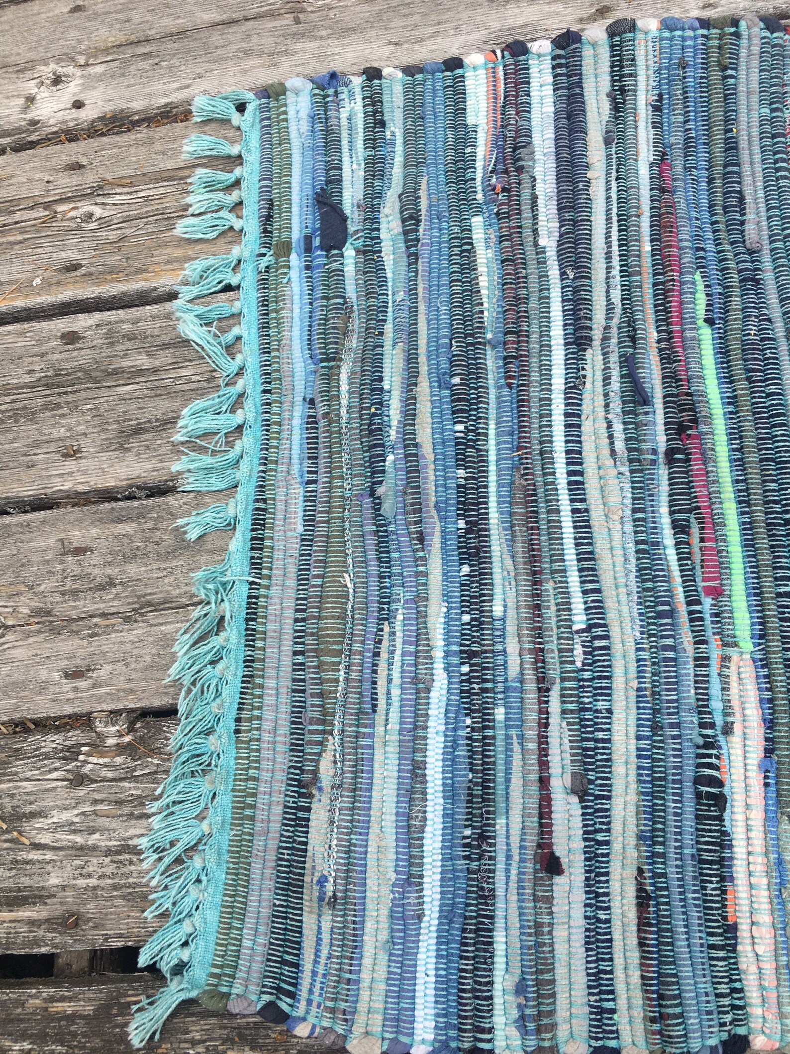 Handmade rag rug farmhouse woven rustic blue cottage | Etsy