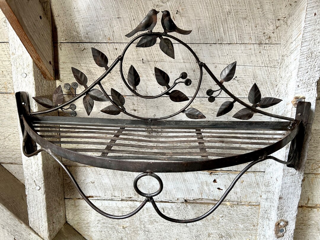 Farmhouse Iron Shelf Wall Shelf Birds a Leaves Bathroom Kitchen Small ...