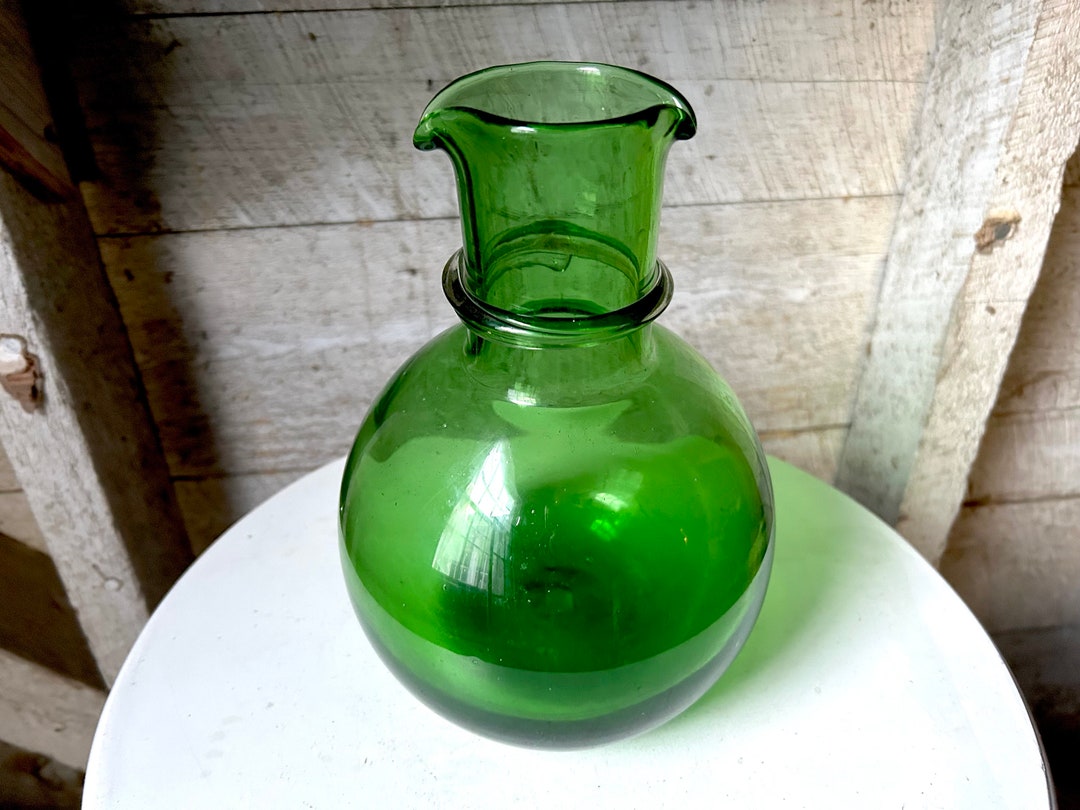 Blenko Green Hand Blown Art Glass Vase Pontil Carafe - Etsy