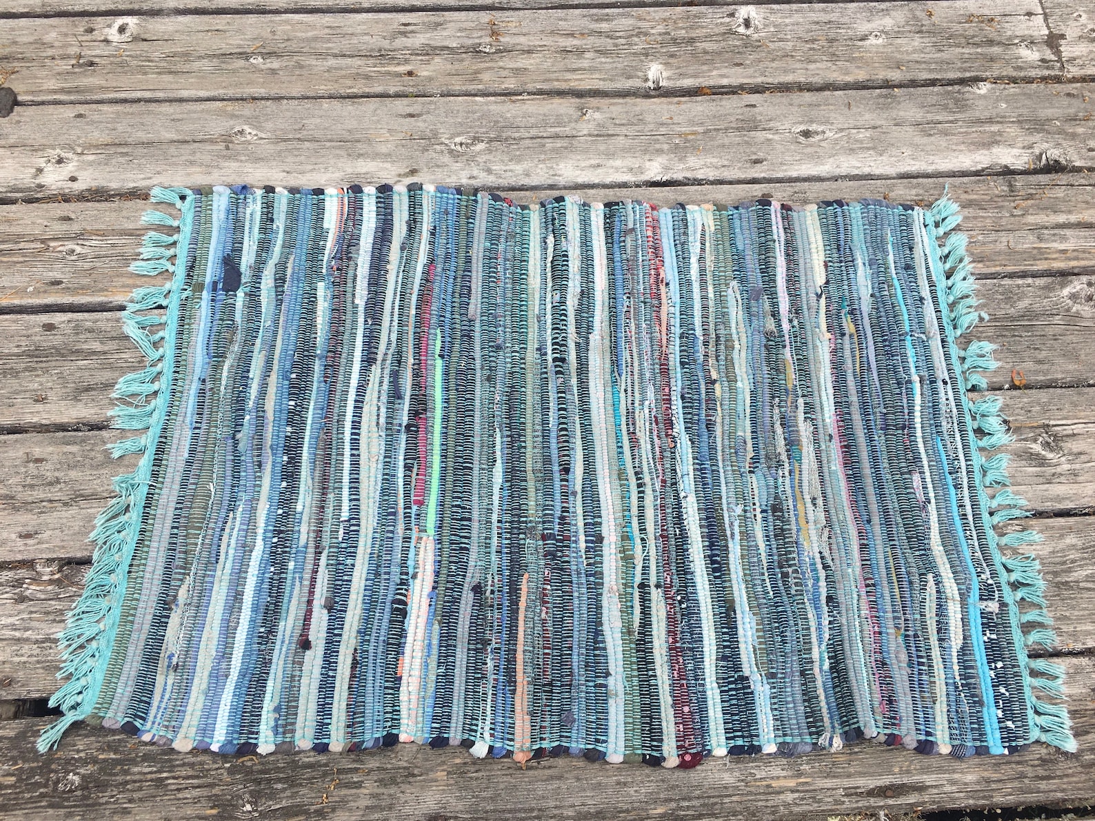 Handmade rag rug farmhouse woven rustic blue cottage | Etsy