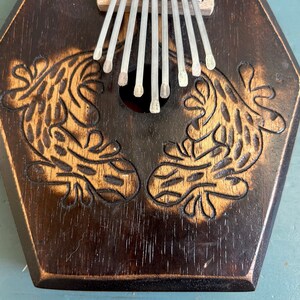 Handmade Wood African Kalimba Thumb Piano Hexagon Carved Lizard Design ...