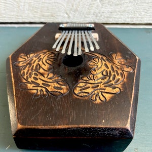 Handmade Wood African Kalimba Thumb Piano Hexagon Carved Lizard Design ...