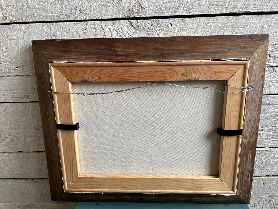 Vintage Painting Beach Landscape Wood Frame Landscape Primitive Rustic ...