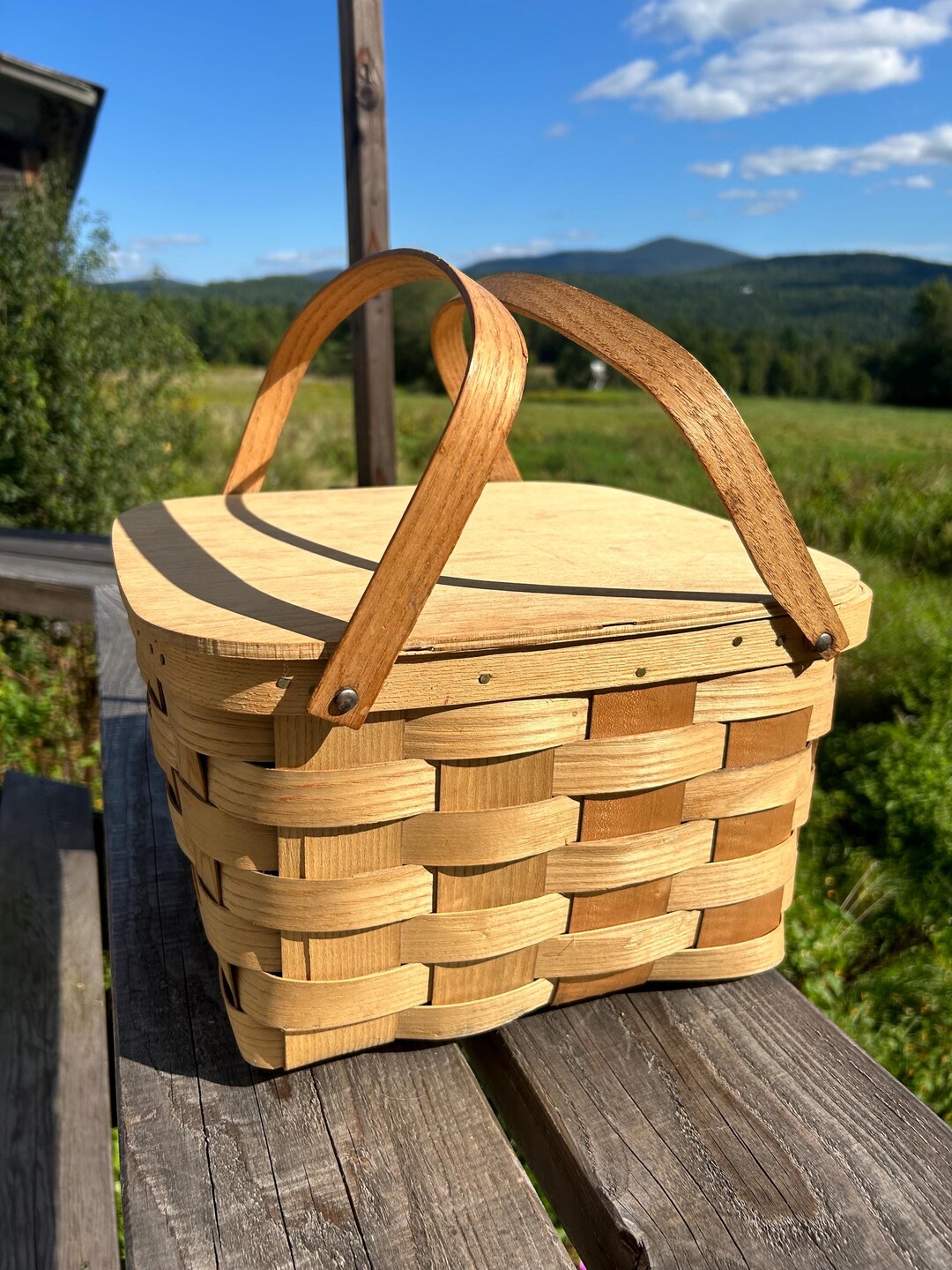Vintage Pie Basket - Picnic Basket - Farmhouse Decor - Square Basket ...
