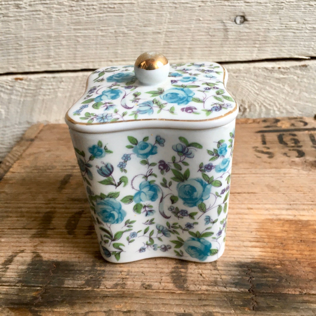 Porcelain Floral Box - Curved Shape - Trinket Box - Gold Trim - Square ...