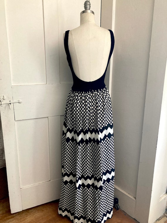 70s Black white Maxi Dress - Prom dress Polyester - O… - Gem