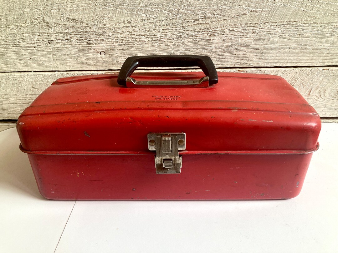 Tool Box Metal Red Distressed Tool Box Storage Industrial Box ...
