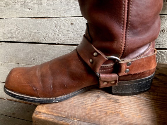 Brown leather harness boots men's boots motorcycle bo… - Gem
