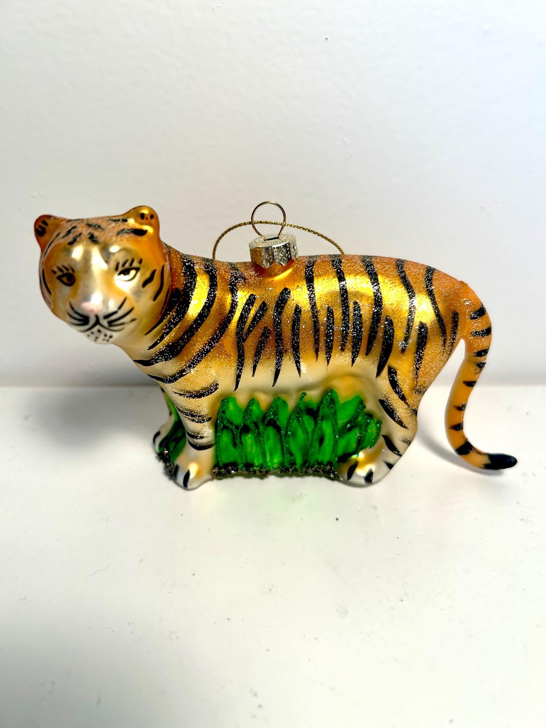 Glass Tiger Christmas Tree Ornament - Blown Glass Tiger Gold and Black ...