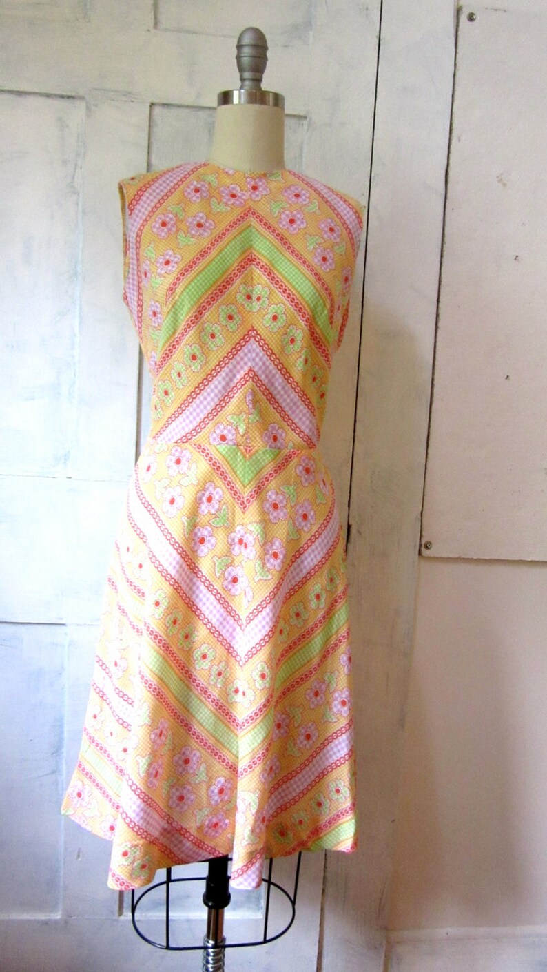 60s Sundress Shift Colorful Print Hand Made Medium - Etsy