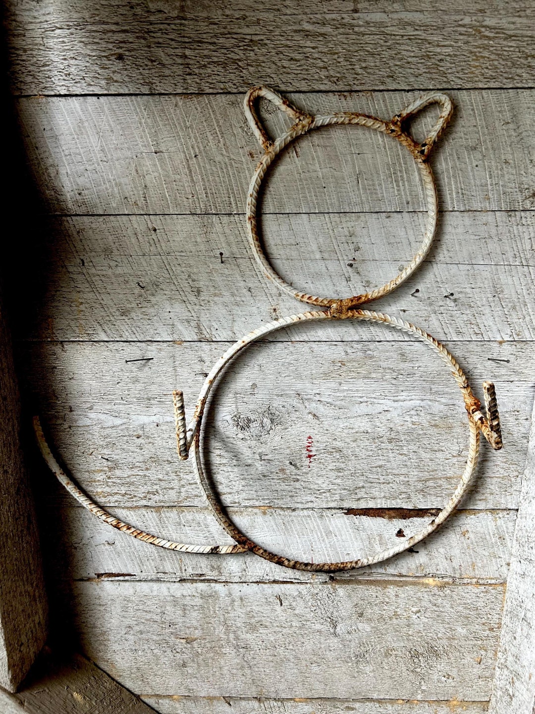Rebar Cat Coat Rack Hand Forged Iron Large Handmade Folk Art Garden ...