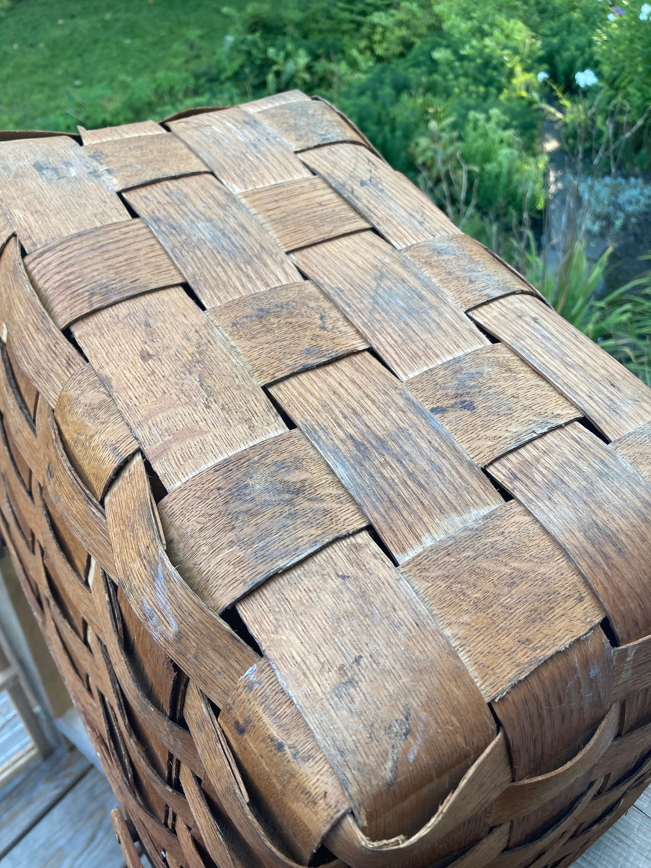 Picnic Basket Split Wood 2 Handles Wood Lid Large Basket Farmhouse ...