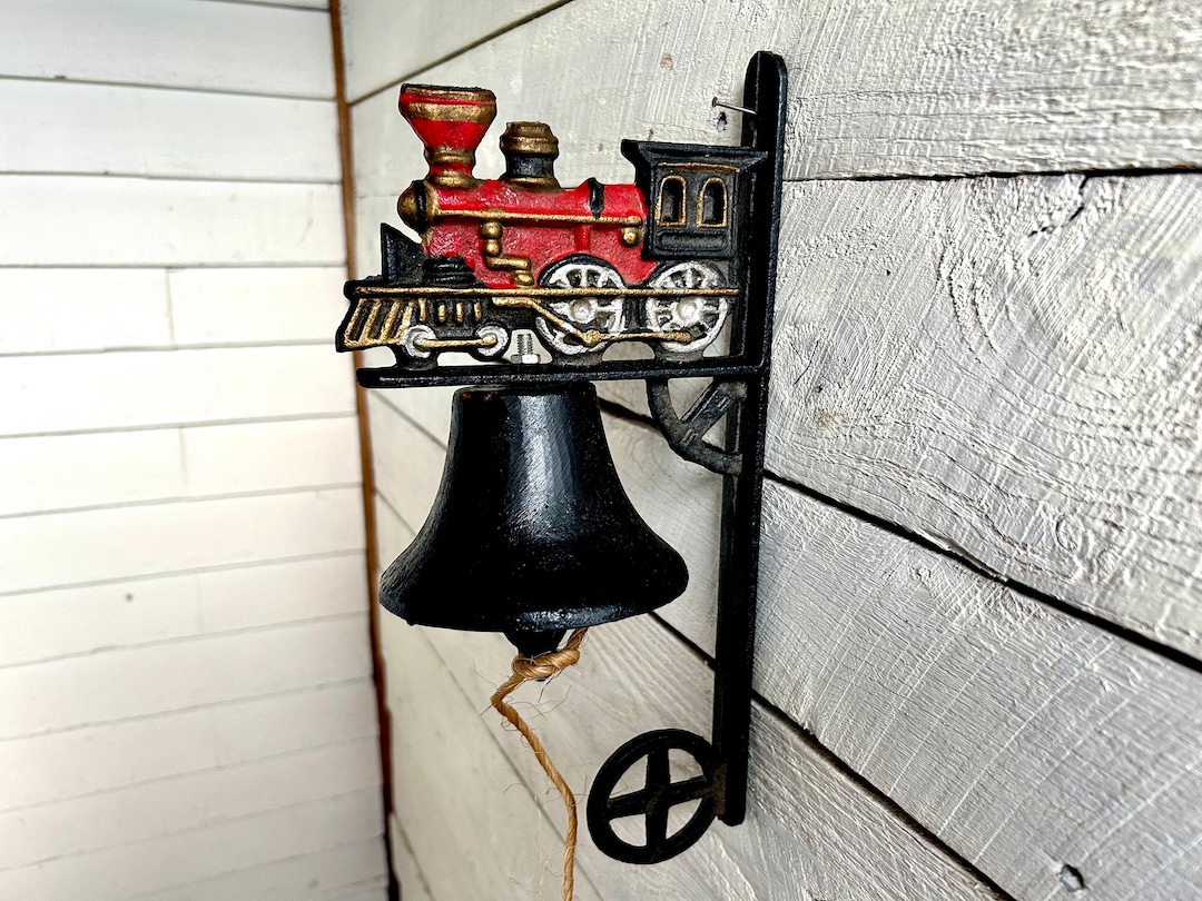 Red Train Locomotive Bell Cast Iron Wind Chime Door Bell Garden Decor ...