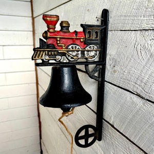 Red Train Locomotive Bell Cast Iron Wind Chime Door Bell Garden Decor ...