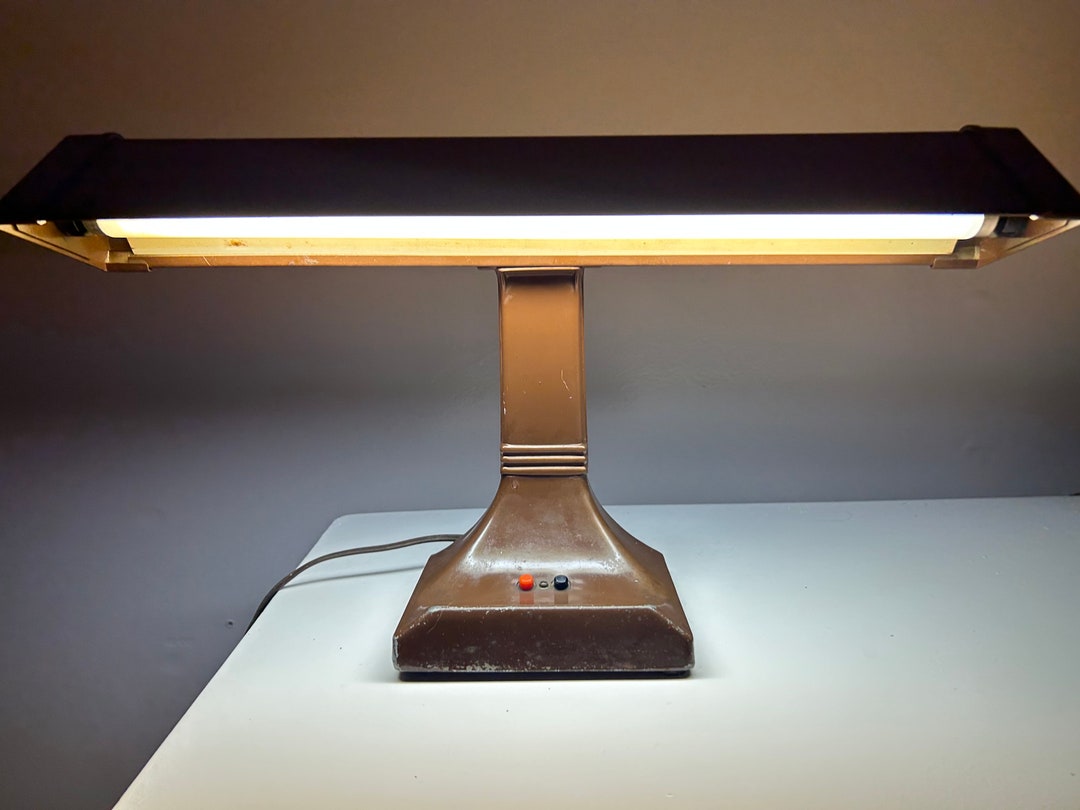50s 60s Brown Metal Desk Lamp Mid Century Fluorescent Bulb Retro Office ...